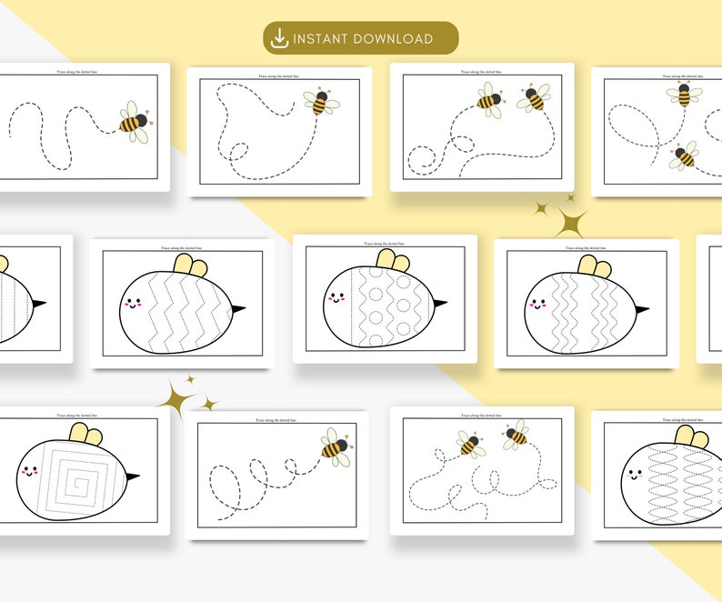 Bee Themed Tracing Worksheets for Preschool and Toddlers, Handwriting ...