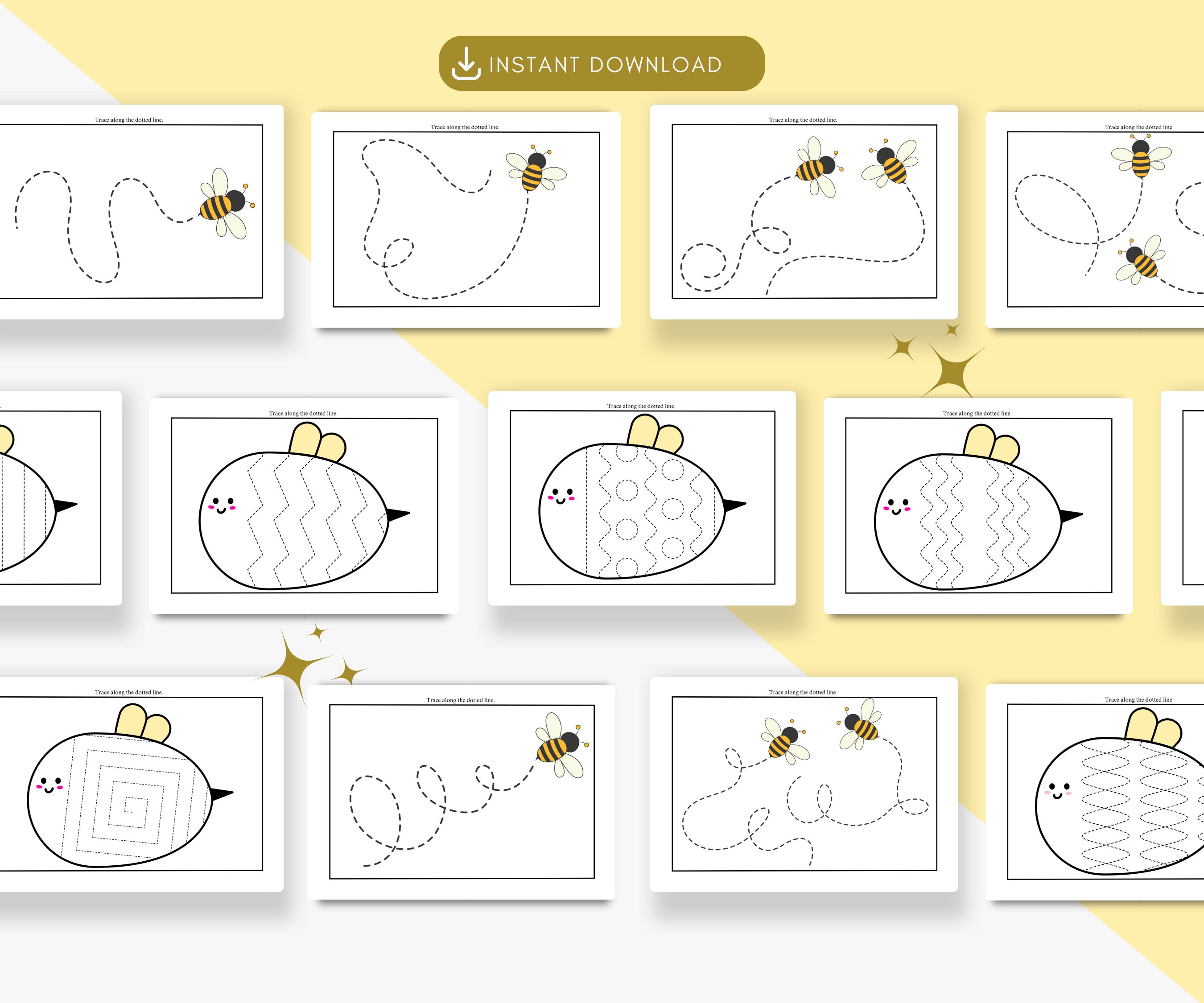 Bee Themed Tracing Worksheets for Preschool and Toddlers, Handwriting ...