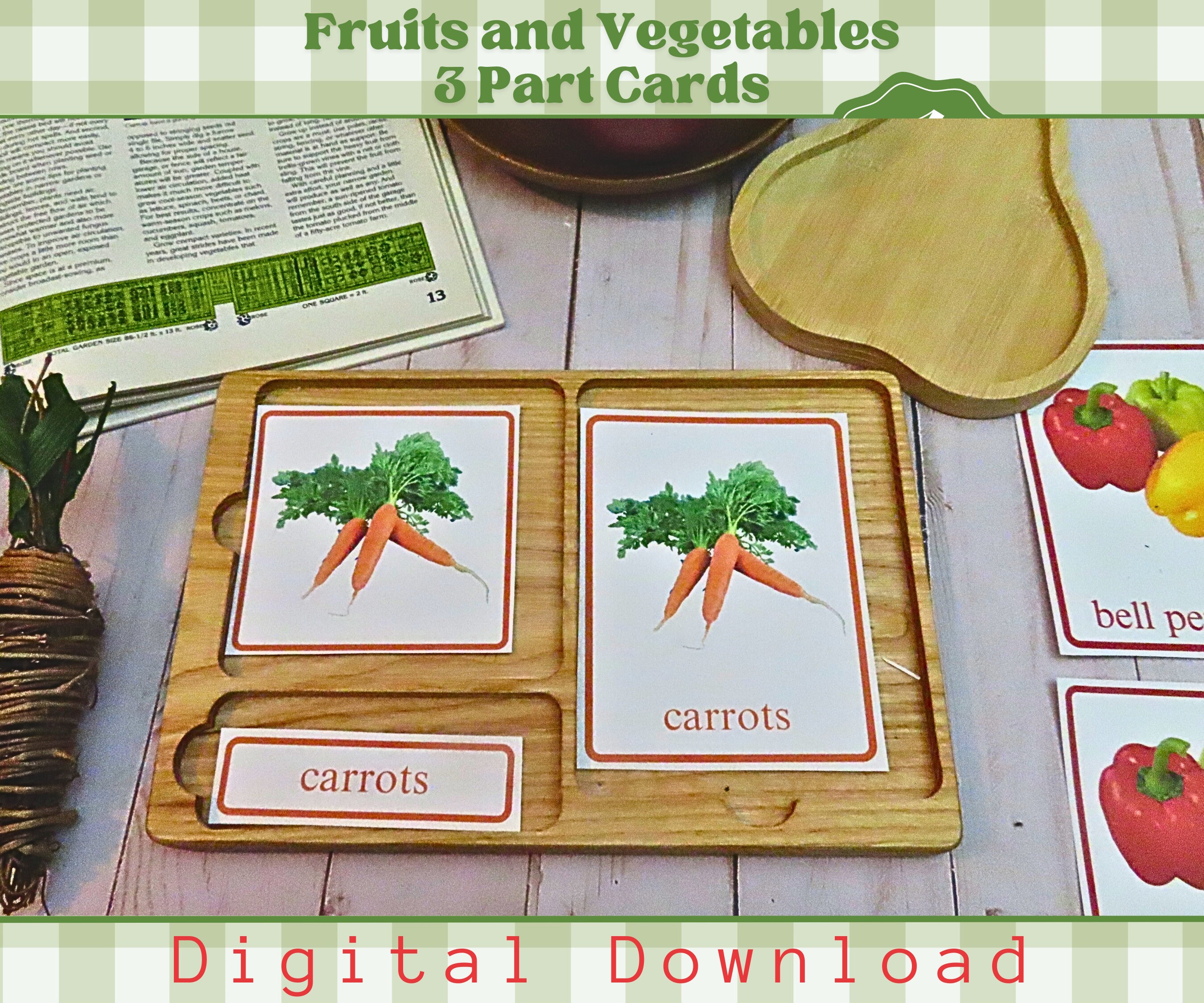 Printable Montessori-inspired 3 Part Cards, Fruits and Vegetables ...