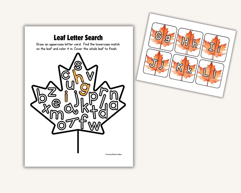 Leaf Letter Games for Pre-k and Kindergarten Upper & Lowercase Matching ...