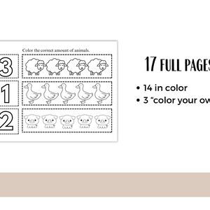 Farm Math Worksheets for Preschool, Pre-k; Number Tracing & Counting ...