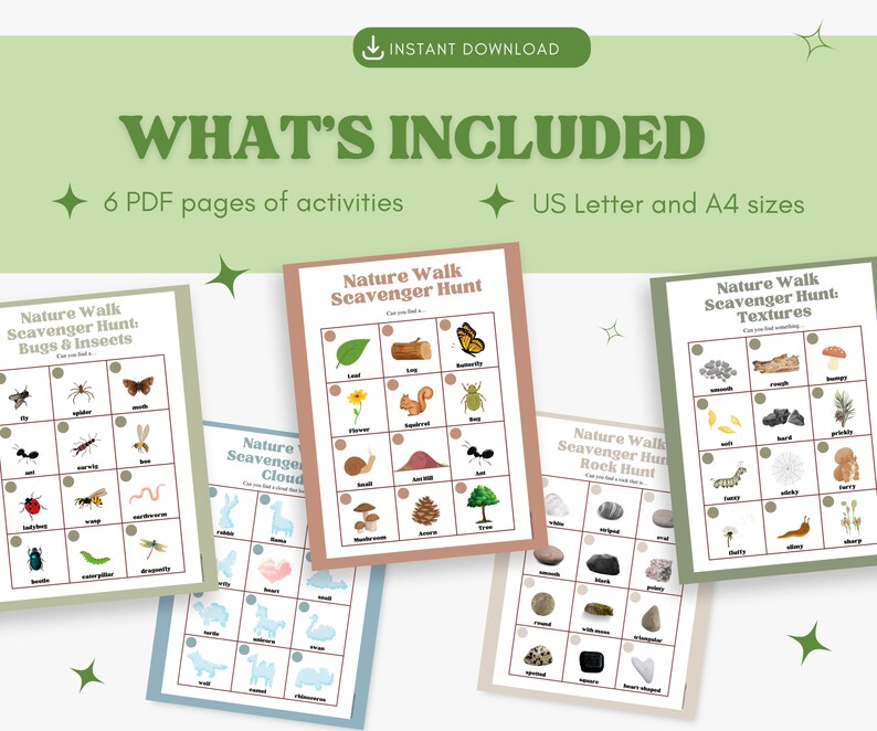 Nature Walk Scavenger Hunts, Printable Montessori Materials, Outdoor ...