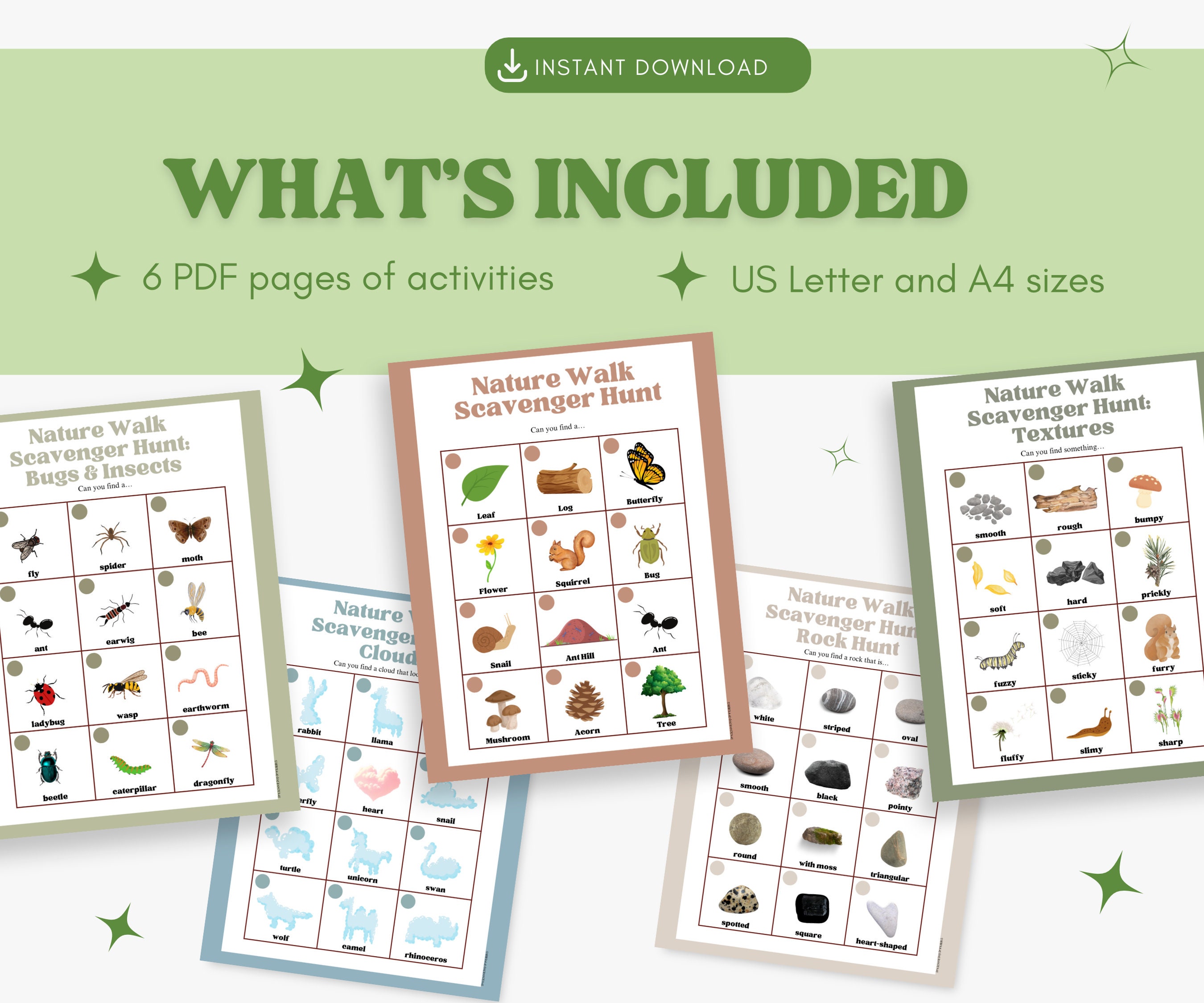 Nature Walk Scavenger Hunts, Printable Montessori Materials, Outdoor ...