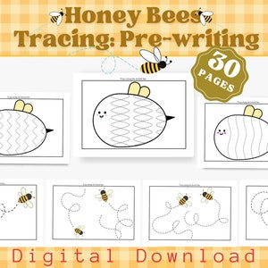 Bee Themed Tracing Worksheets for Preschool and Toddlers, Handwriting ...