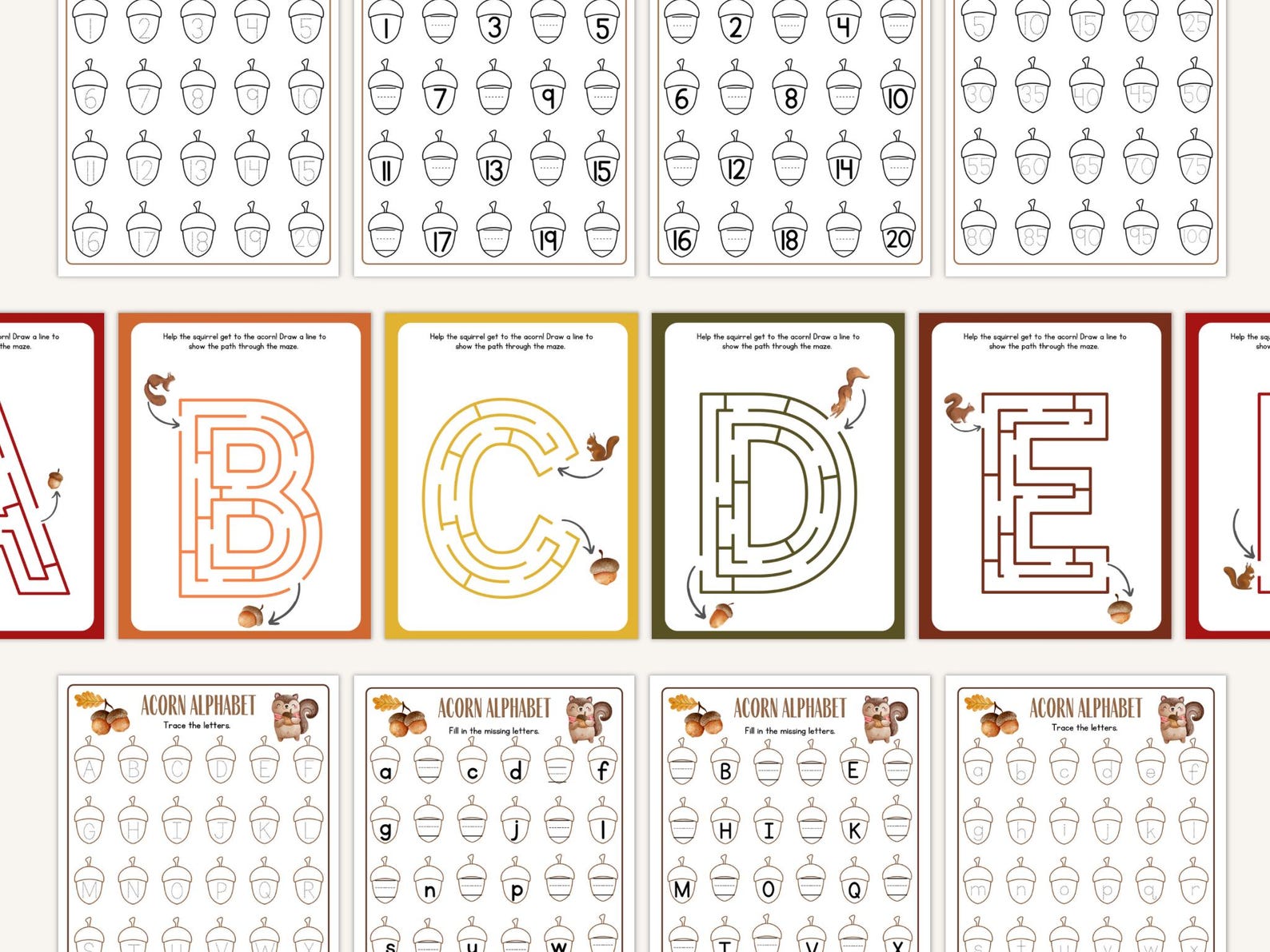 Acorn & Squirrel Unit; Fall Preschool Theme; Pre-k Letter Tracing ...