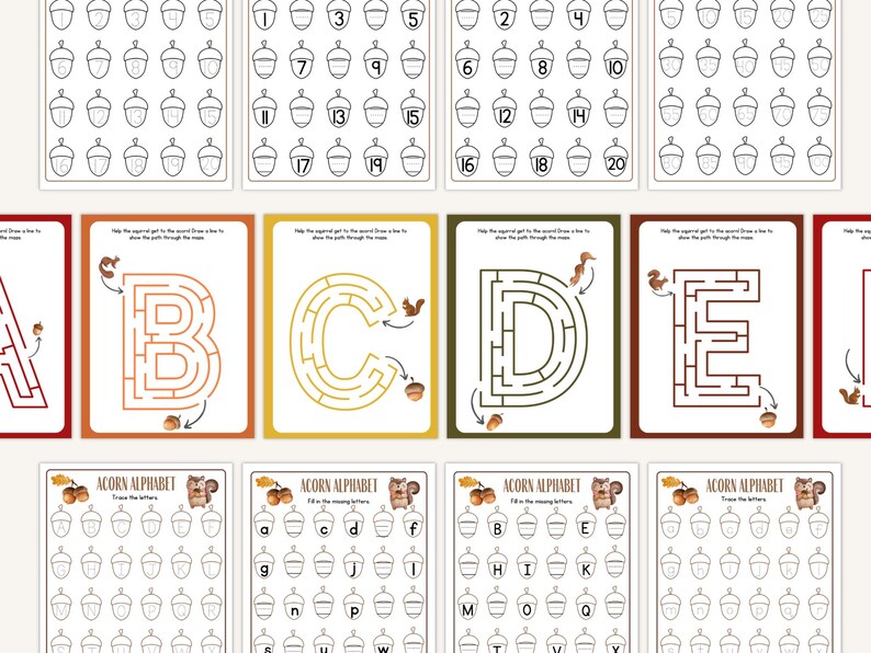 Acorn & Squirrel Preschool Printable Set: Homeschool Learning (PDF) - Etsy