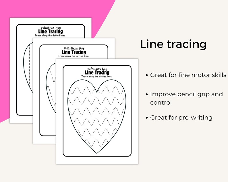 Printable Valentines Tracing Worksheets for Preschool & Toddler; Pre-k ...