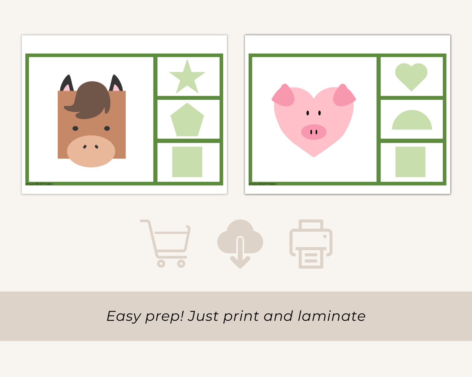 Farm Animals Shapes Clip Cards; Shape Activity for Toddlers Preschool ...