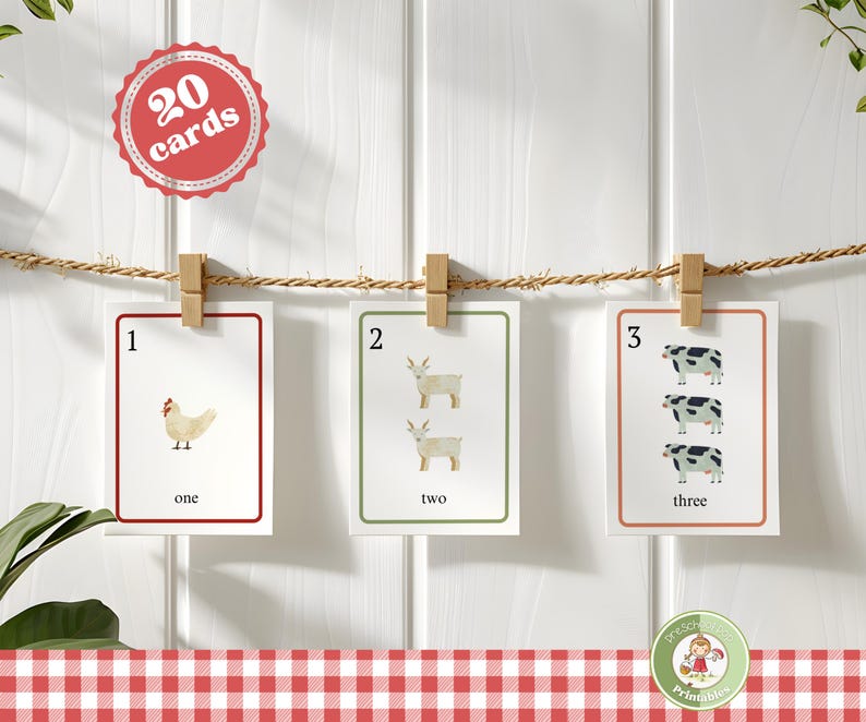 Farm Animals Counting Flashcards: Toddler Number Recognition (PDF) - Etsy