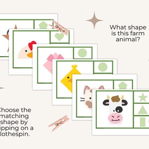 Farm Animals Shapes Clip Cards; Shape Activity for Toddlers Preschool ...