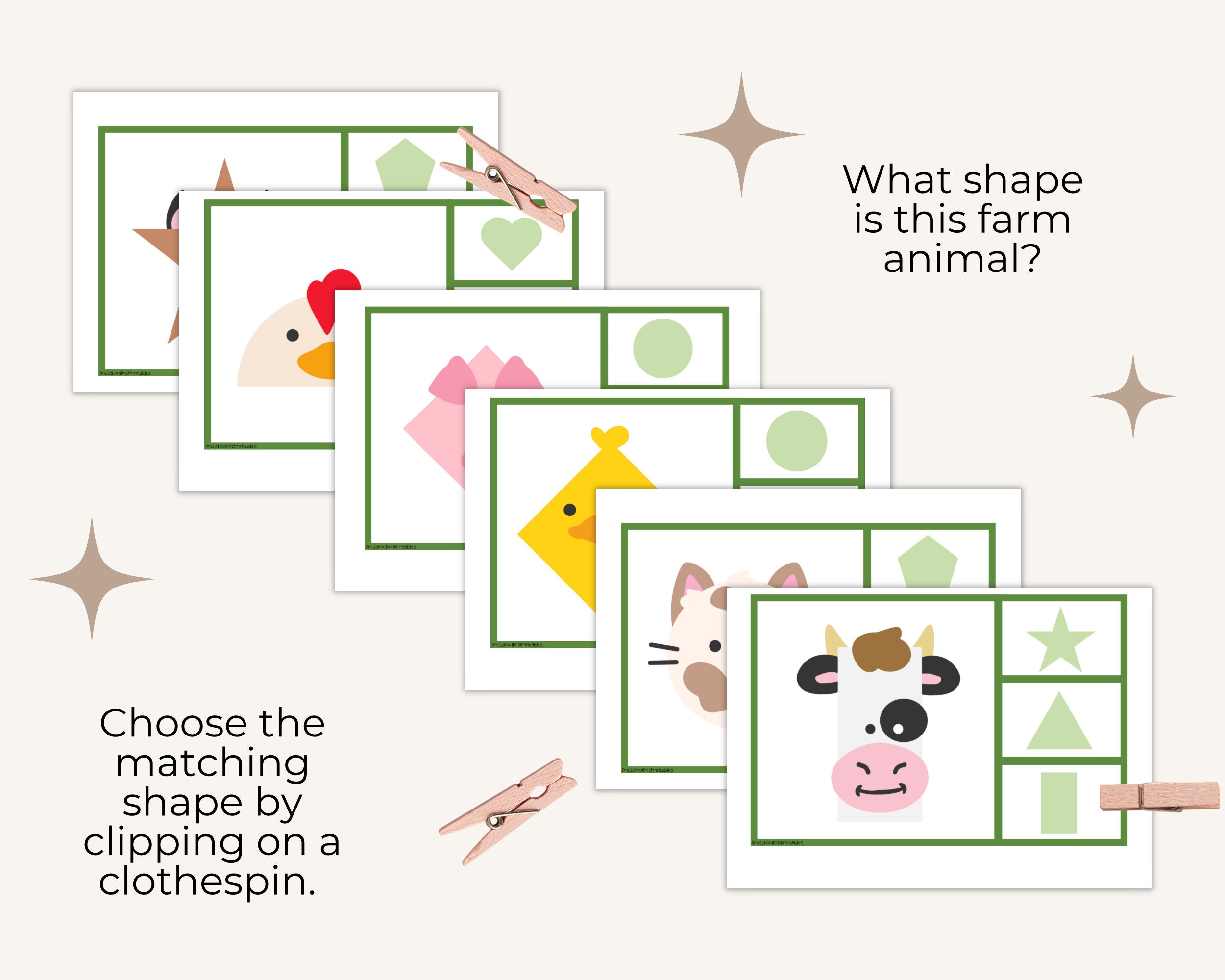 Farm Animal Shapes Clip Cards: Toddler Learning Activity (PDF) - Etsy