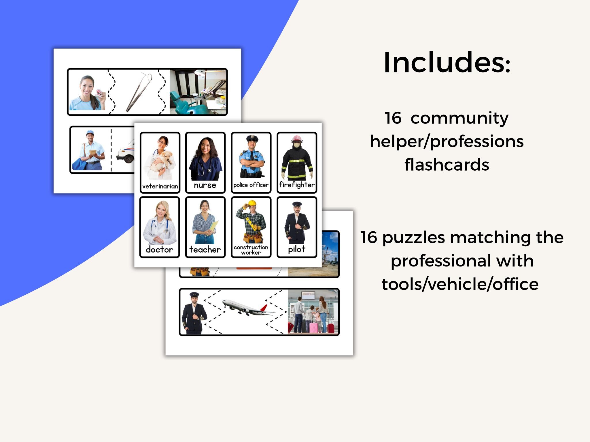 Community Helper Flashcards & Puzzles: Montessori Homeschool Activity ...