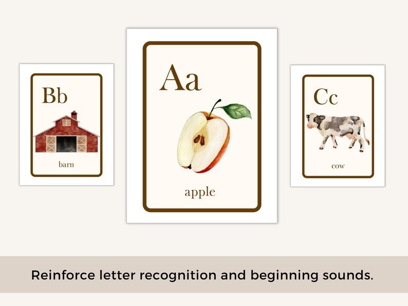 Printable Alphabet Flashcards Farm-themed ABC Cards Letter Recognition ...