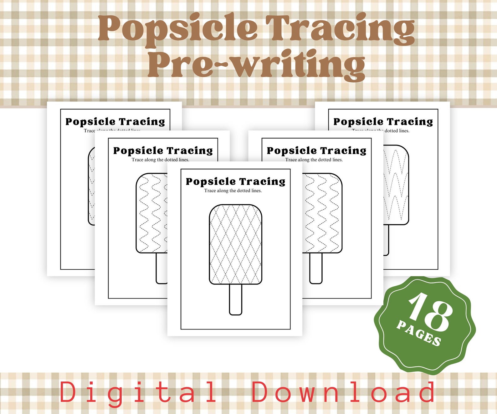Popsicle Tracing Worksheets: Handwriting Practice (PDF Download) - Etsy