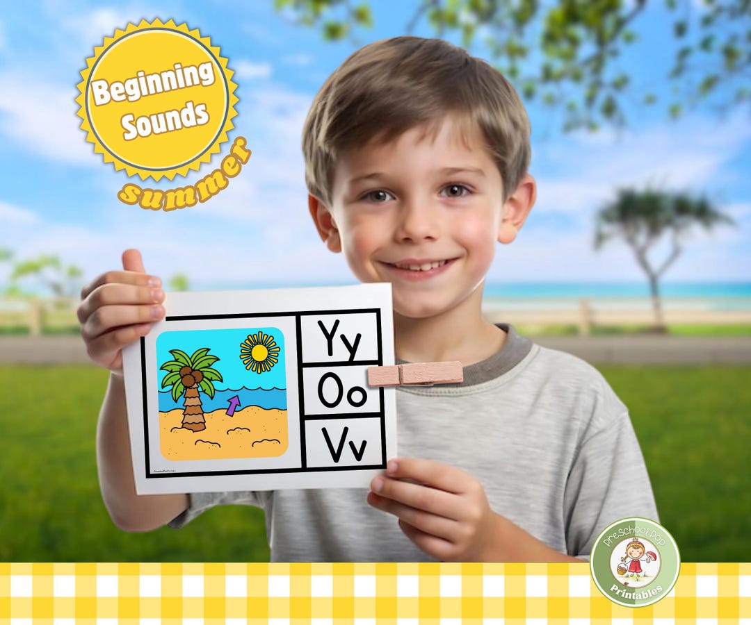Beginning Letter Sounds Clip Cards for Pre-k; Summer Letter Picture ...
