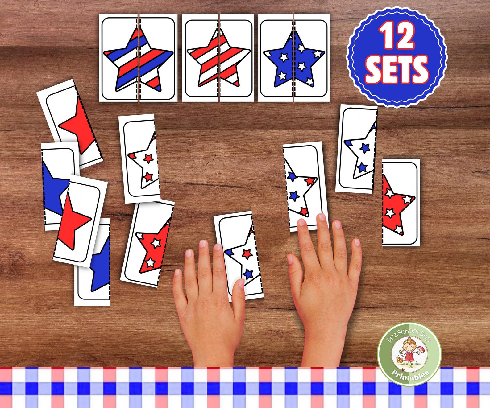 Printable USA Star Matching Game for Preschool & Toddlers; Patriotic Puzzles for Fourth of July ...