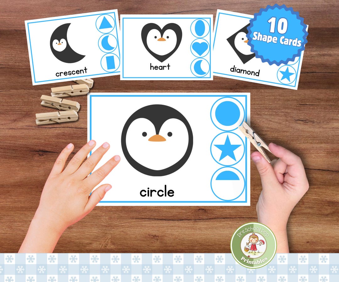 Printable Winter Penguin Shapes; Shape Clip Cards for Preschool; Fine ...
