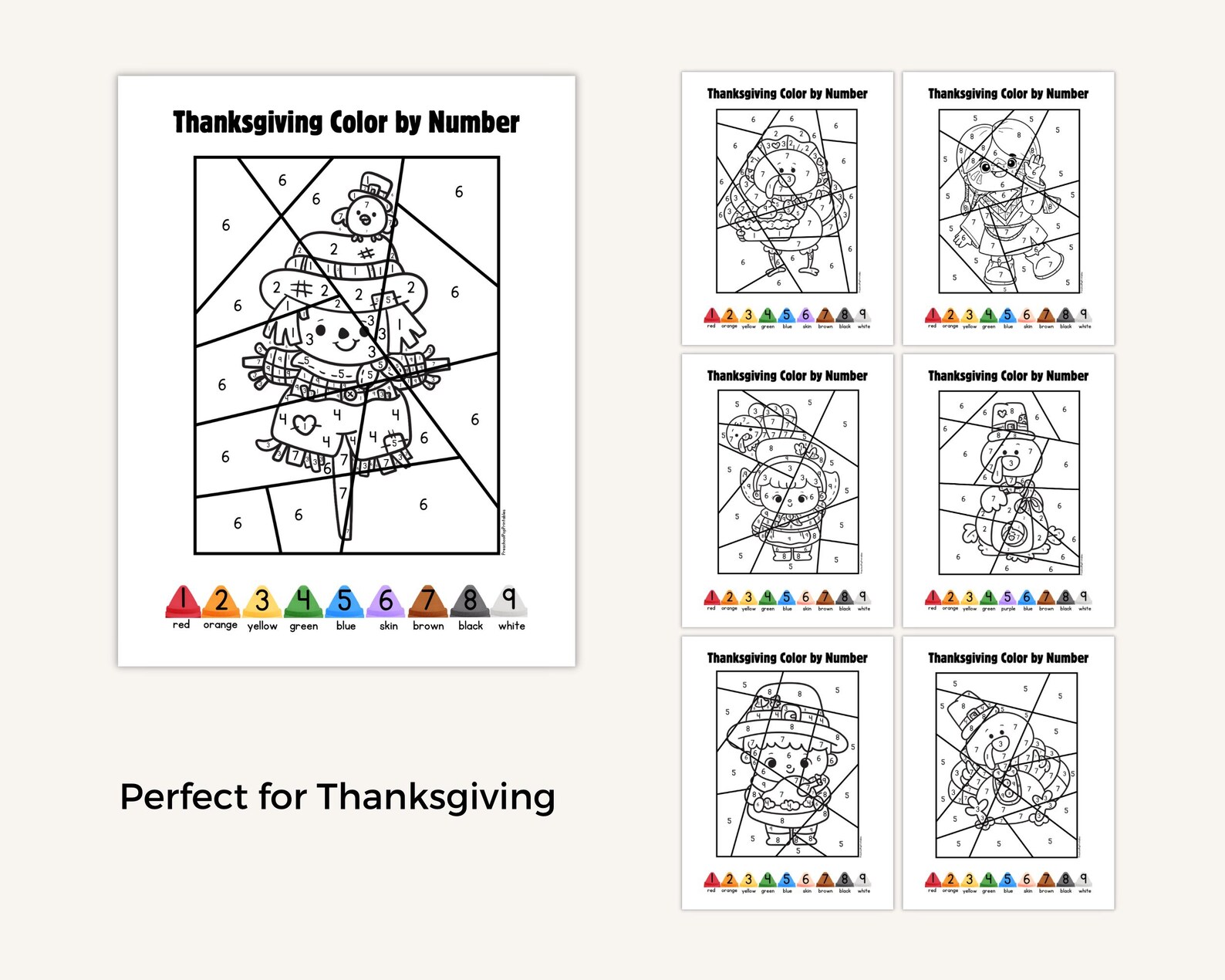 Thanksgiving Color by Number Pages: Kids Printable (numbers 1-10) (PDF ...