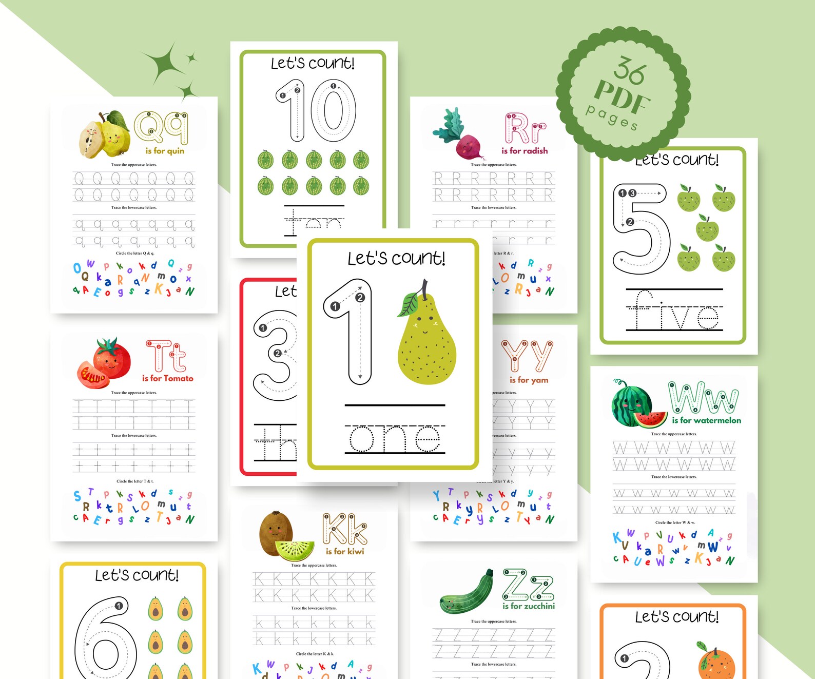 Fruit & Vegetable Tracing Worksheets: Preschool Handwriting Practice ...