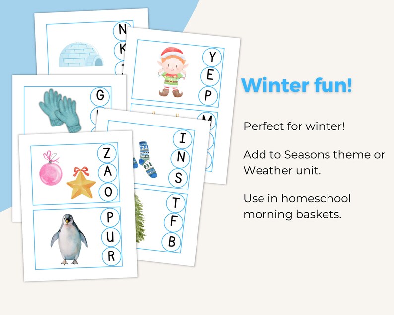 Winter Letters and Sounds Clip Cards for Pre-k & Kindergarten ...