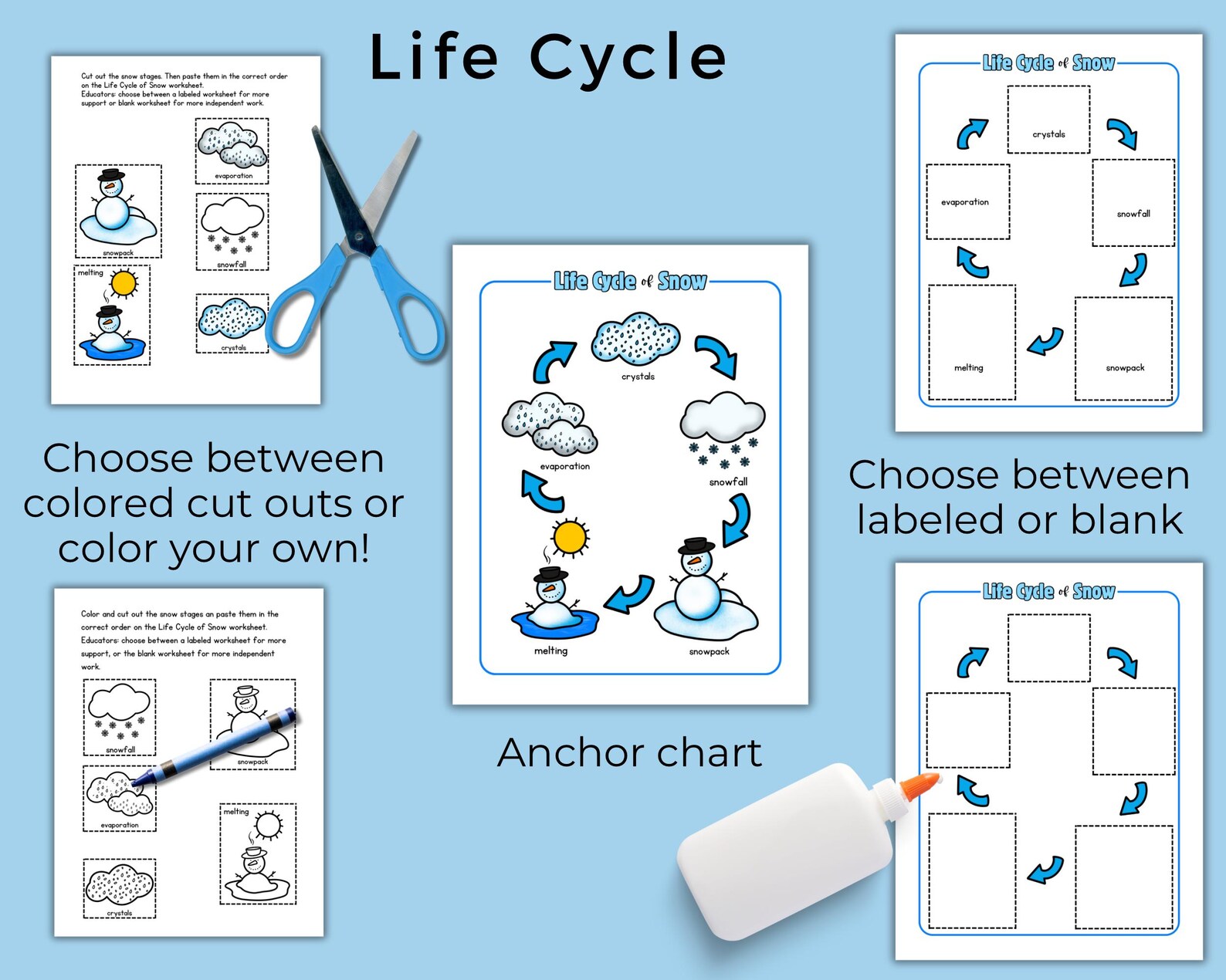 Winter Snow Printables; Types of Snowflakes Flashcards; Life Cycle; 3 ...