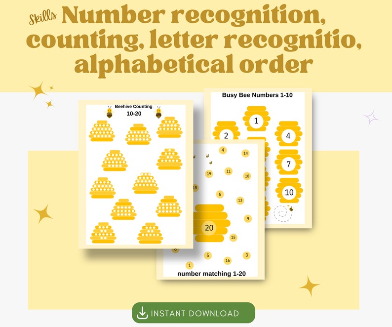 Busy Bee Quiet Book, Toddler Busy Book, Preschool Printable Numbers ...