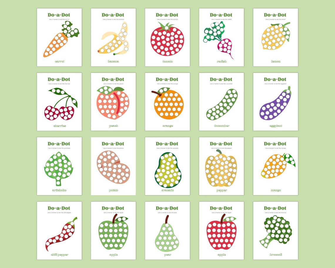 Fruit & Vegetable Do-a-dot Pages: Toddler Fine Motor Skills (PDF) - Etsy
