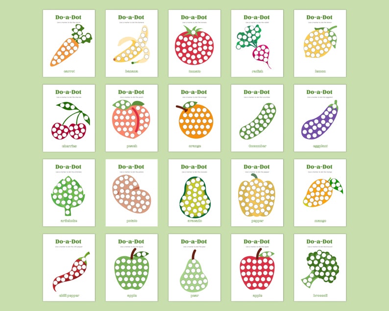 Printable Do-a-dot Pages, Fruit and Vegetables Theme, Fine Motor ...