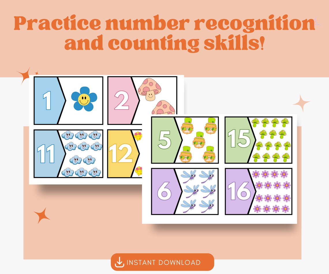 Spring Number Match Puzzle for Preschool, Toddler Counting Activity ...