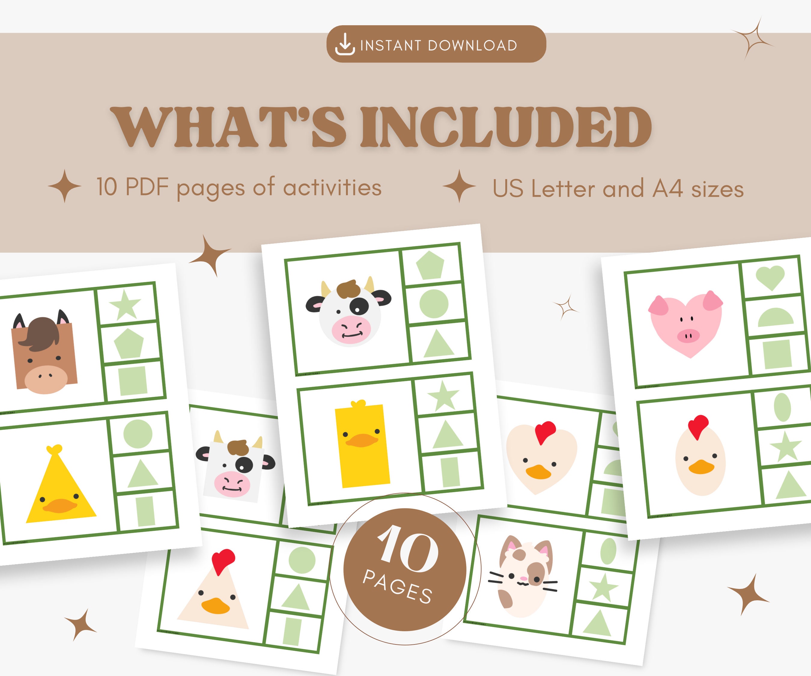 Farm Animal Shapes Clip Cards: Toddler Learning Activity (PDF) - Etsy