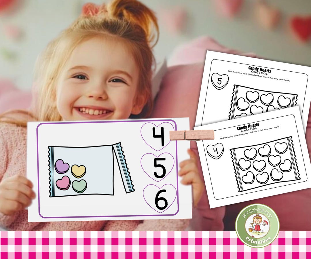 Valentine's Day Candy Hearts Number Activity: Count & Clip Cards ...