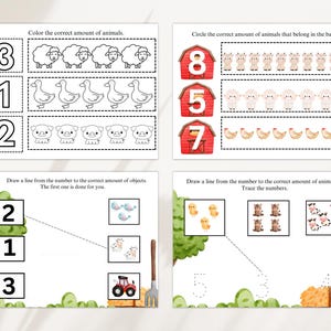 Farm Math Worksheets for Preschool, Pre-k; Number Tracing & Counting ...