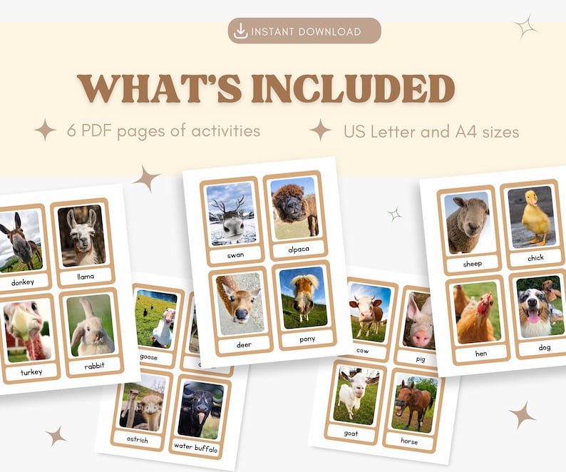 Farm Animal Flashcards: Montessori Vocabulary Cards (PDF) - Etsy
