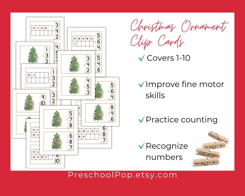 Christmas Ornament Count and Clip Cards: Preschool Number Activity (PDF ...