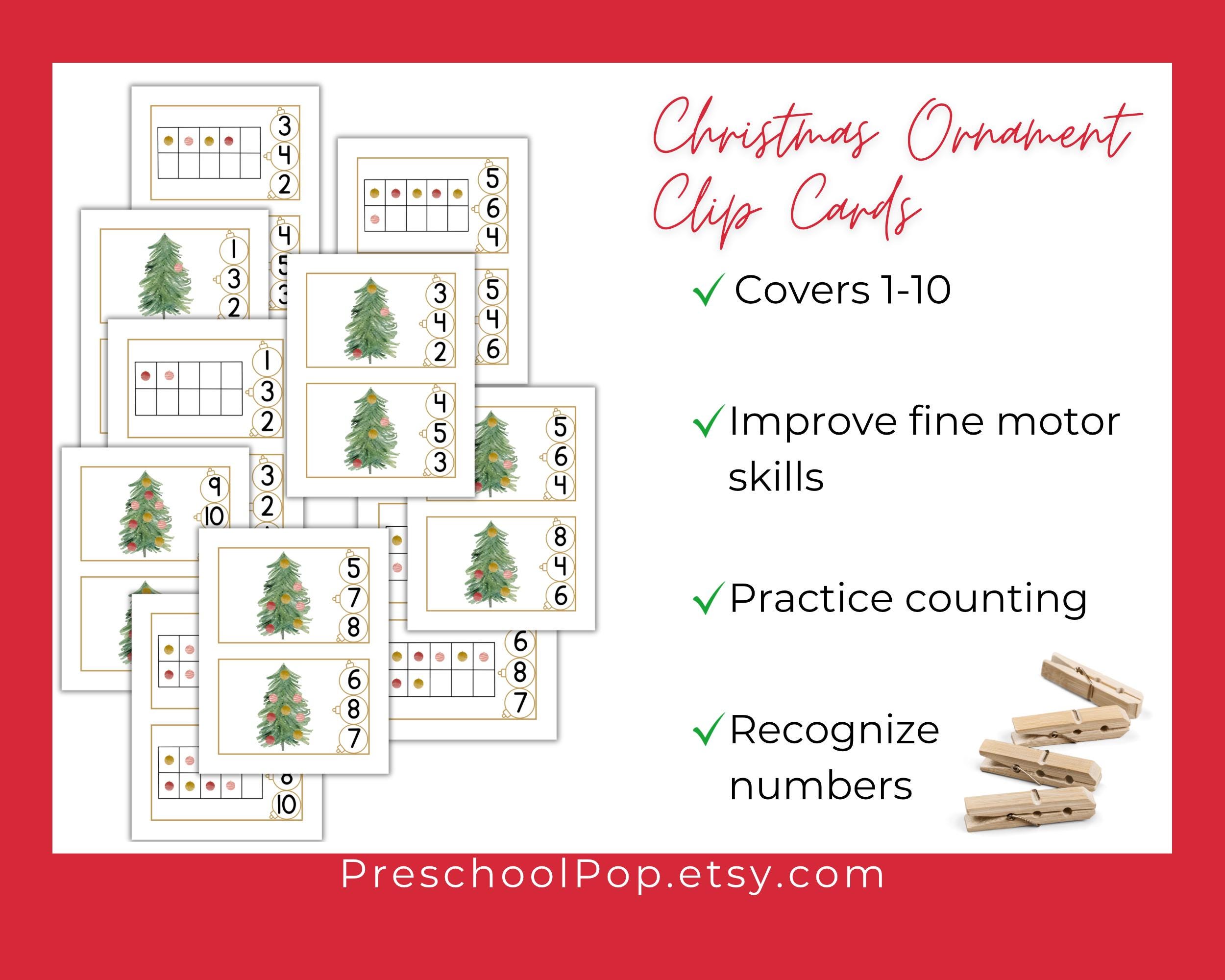 Christmas Ornament Count and Clip Cards: Preschool Number Activity (PDF ...