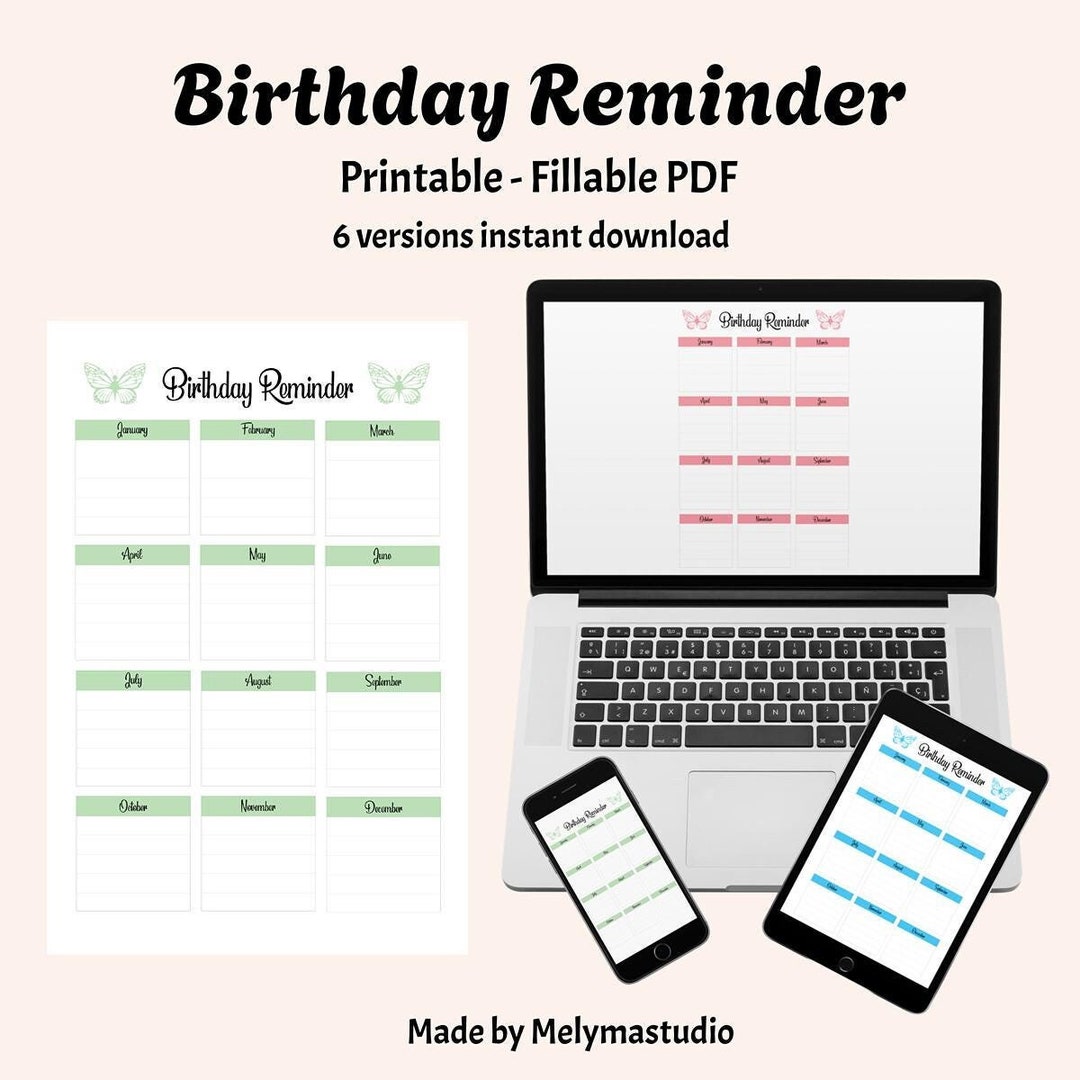 Birthday Reminder Template, Birthday Tracker, Birthday Calendar, ADHD ...