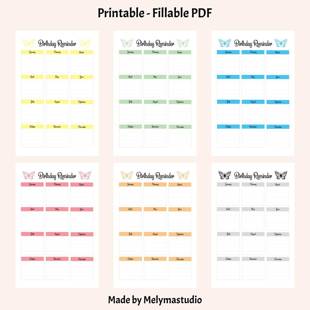 Birthday Reminder Template, Birthday Tracker, Birthday Calendar, ADHD ...