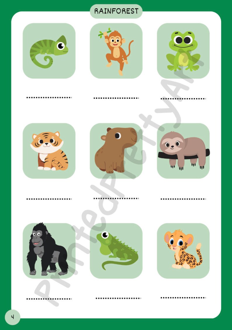 Animal Labeling Kids Activity Wildlife Game Cute Animal Kids Worksheet ...