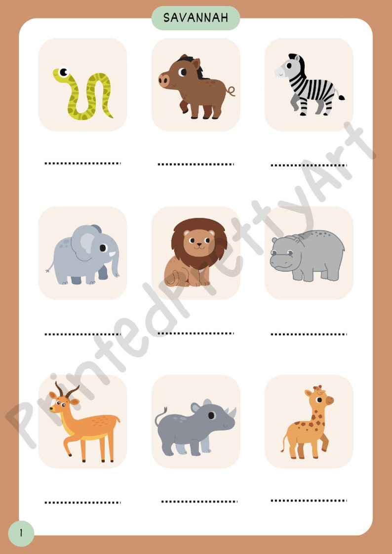 Animal Labeling Kids Activity Wildlife Game Cute Animal Kids Worksheet ...