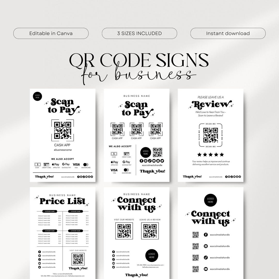 Qr Code Sign for Small Business I Canva Template Editable, Price List ...