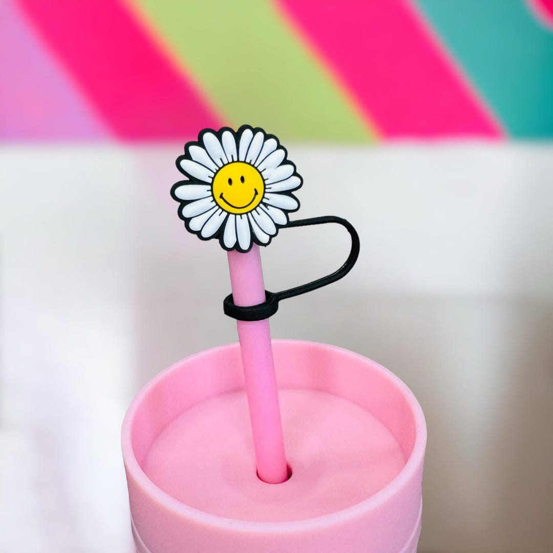 Smiley Flower Straw Topper Tumbler Accessories Straw Cover Fits 8mm ...