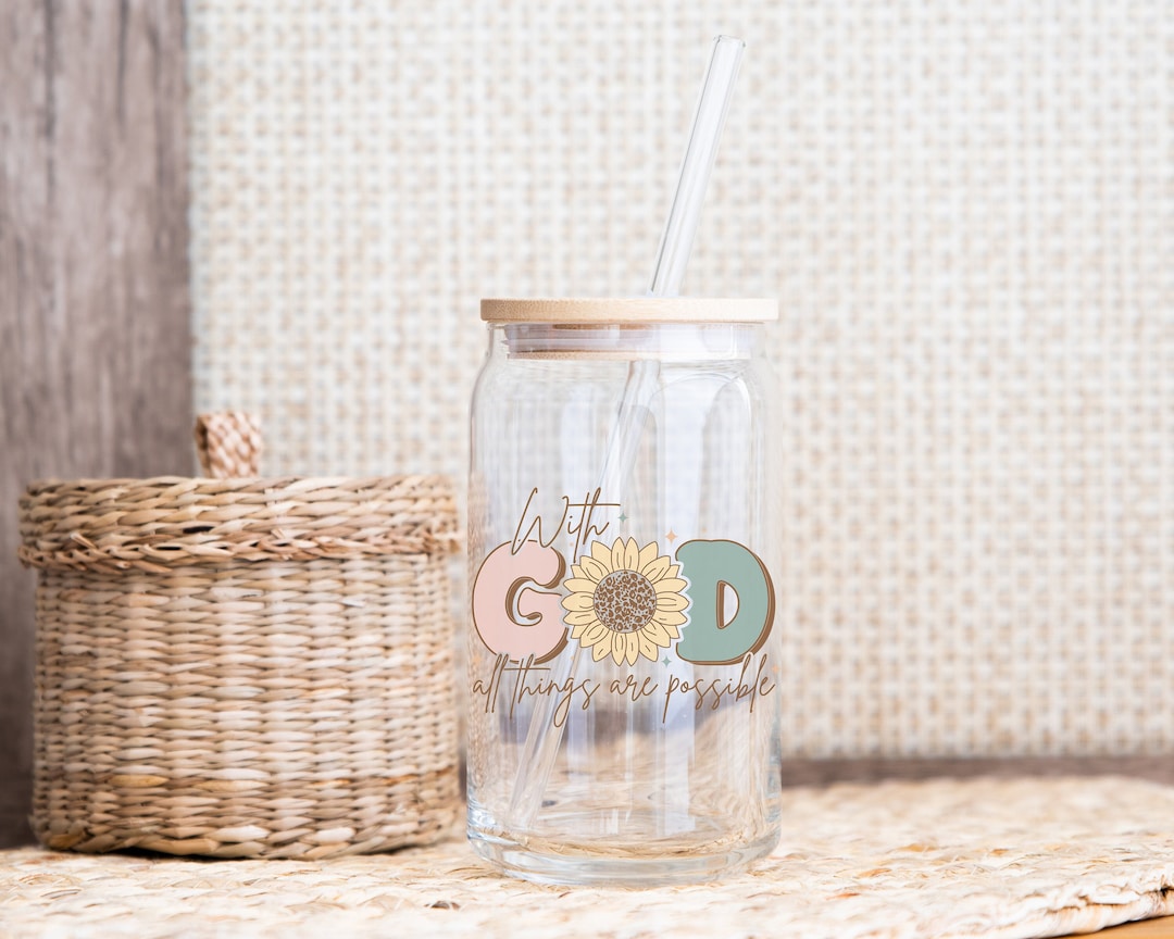 Retro Christian Iced Coffee Cup, Bible Verse Libby Glass With Lid ...