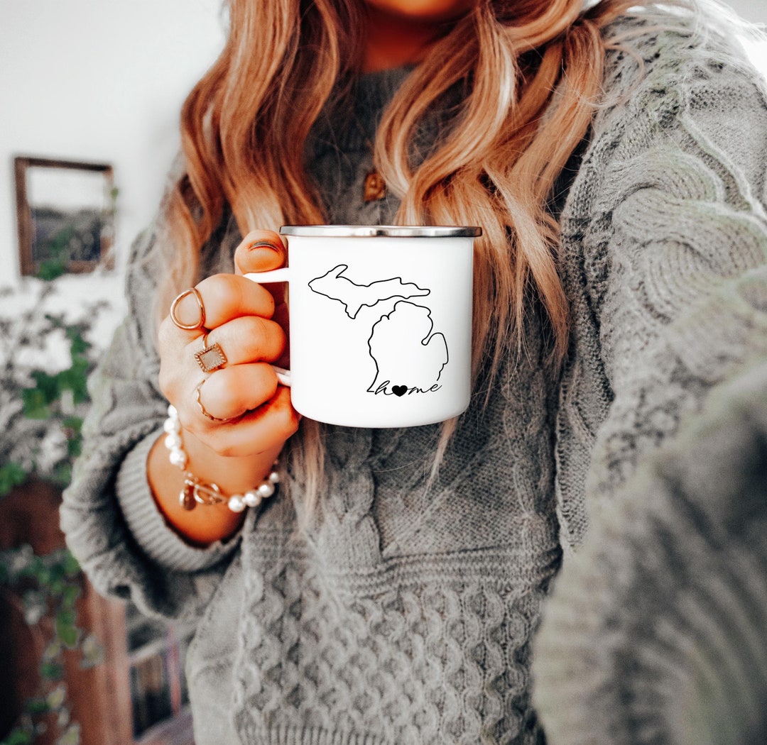 Michigan Campfire Mug 12 Oz | Enamel Coffee Cup | the Mitten State Gift ...