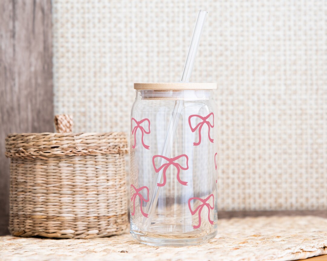 Pink Coquette Bow Cup | Coquette Sipper Glass 16oz | Cute Dollette ...