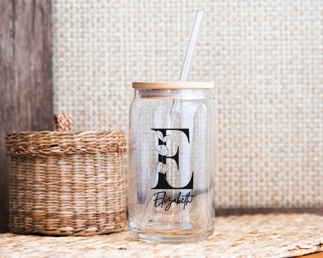 Personalized Alphabet Sipper Glass, Custom Coffee Glass, Iced Coffee ...