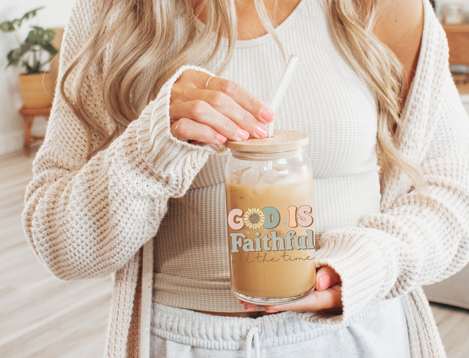 Retro Coffee Jesus Libby Glass, Christian Affirmation Iced Coffee Cup, Bible Verse Tumbler, Can ...