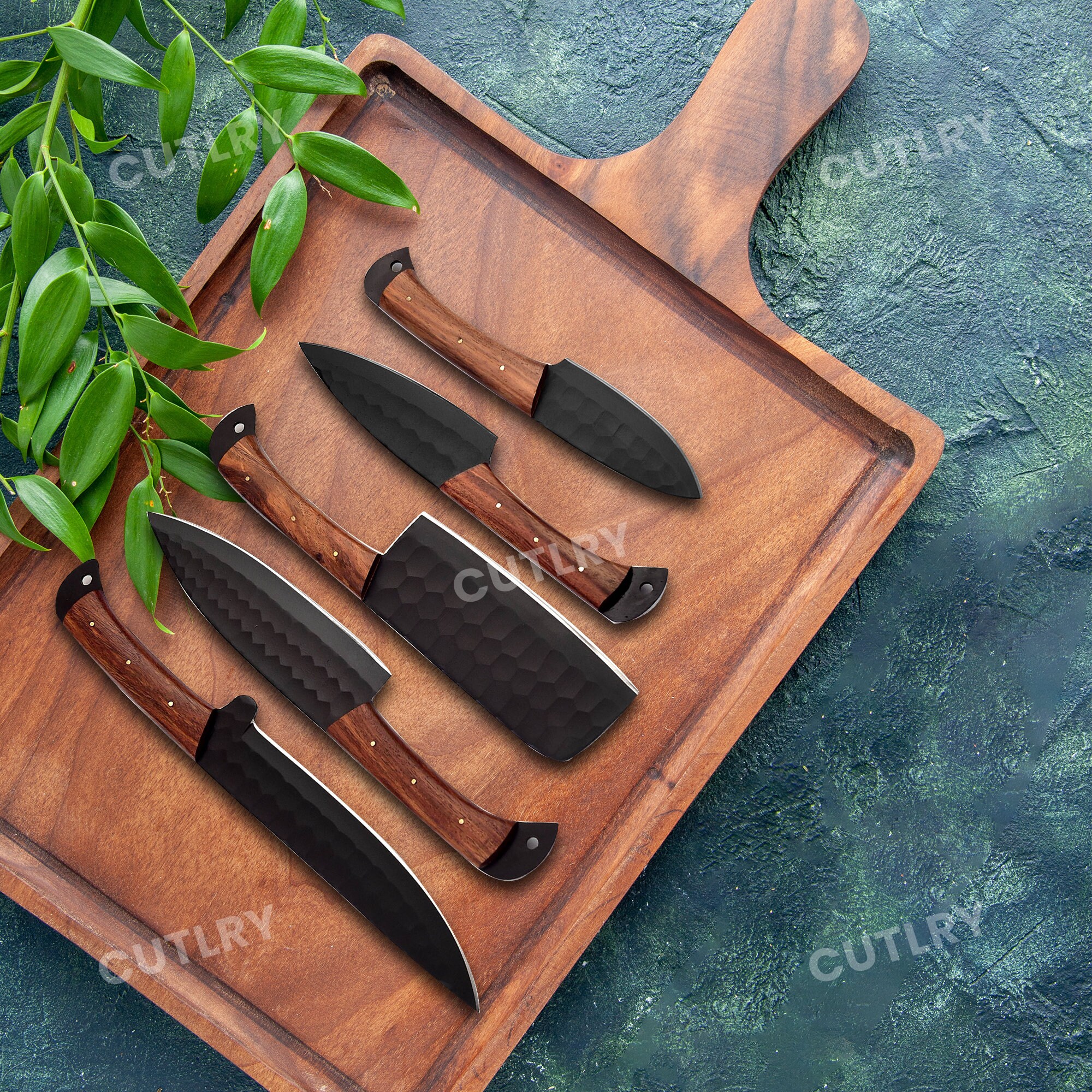 Hand Forged Damascus Steel Chef Set | Kitchen Knives - 5pcs | Handmade ...