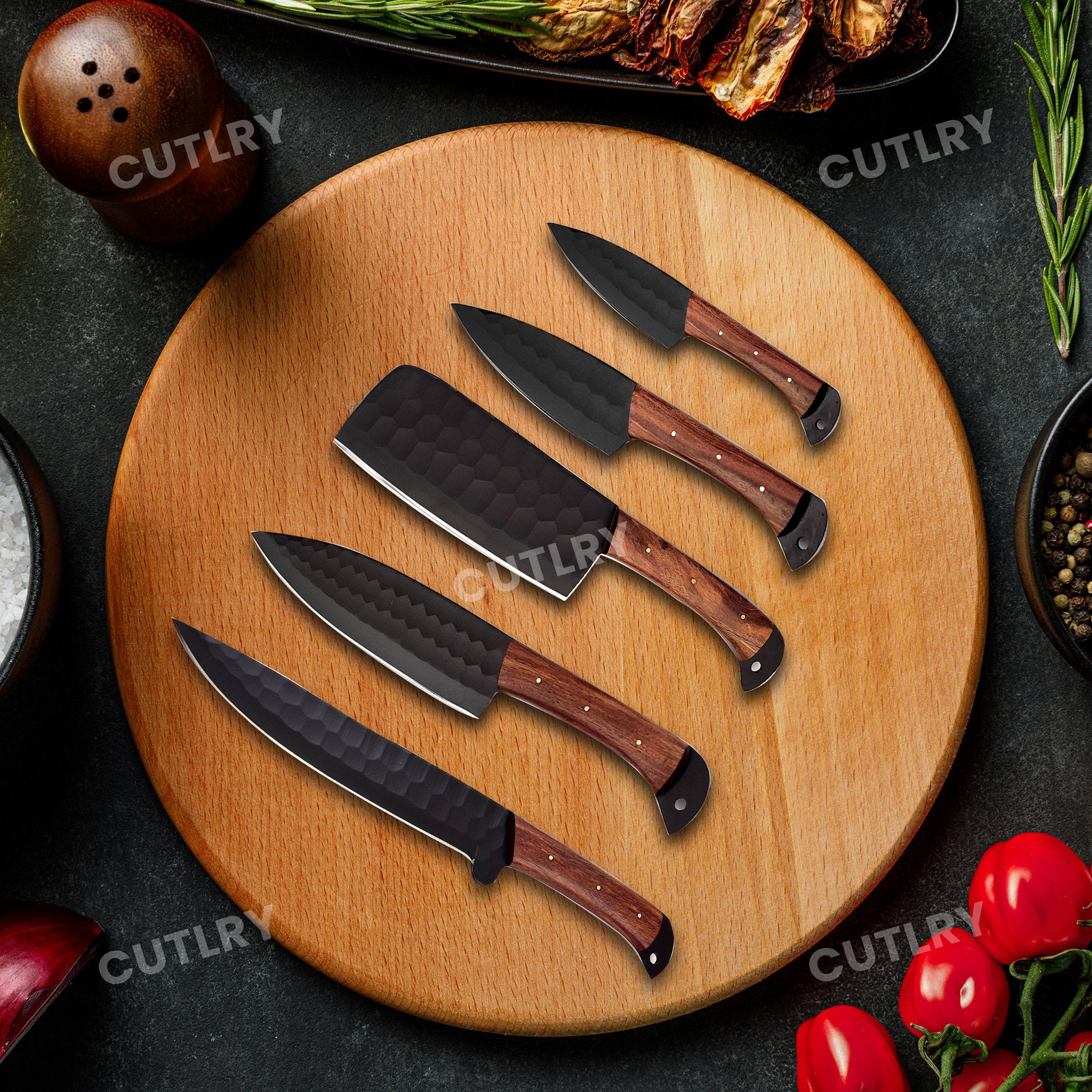Hand Forged Damascus Steel Chef Set | Kitchen Knives - 5pcs | Handmade ...