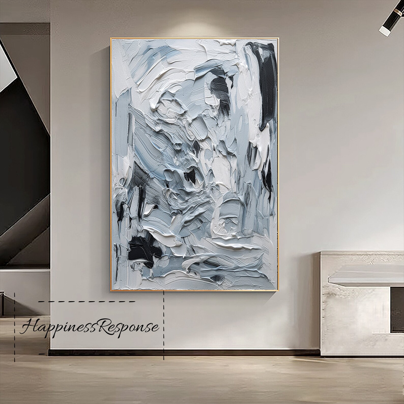 Large Blue Abstract Oil Painting,grey Wabi-sabi Wall Art,blue 3D ...