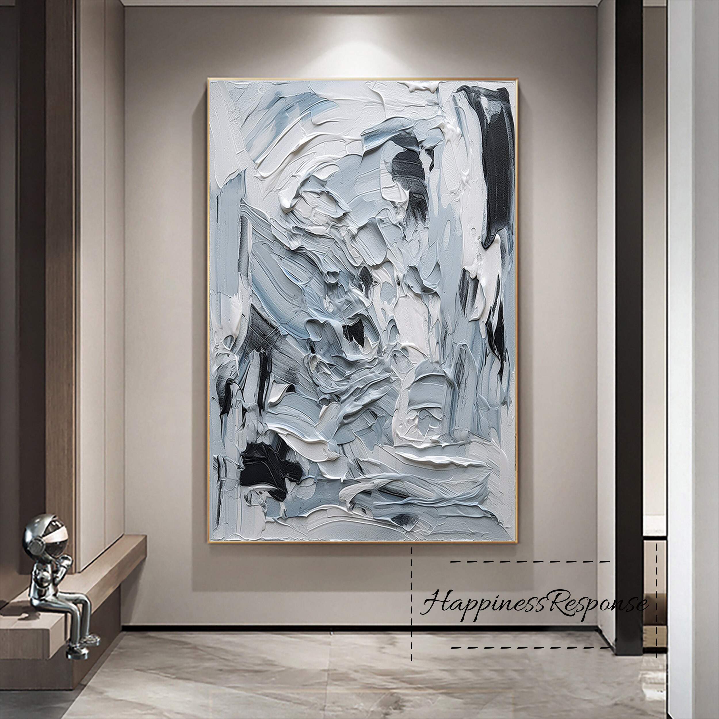 Large Blue Abstract Oil Painting,grey Wabi-sabi Wall Art,blue 3D ...